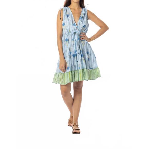 Bindu | Dresses | New Bindu Allegra Floral Tiered Mini Dress In Blue ...